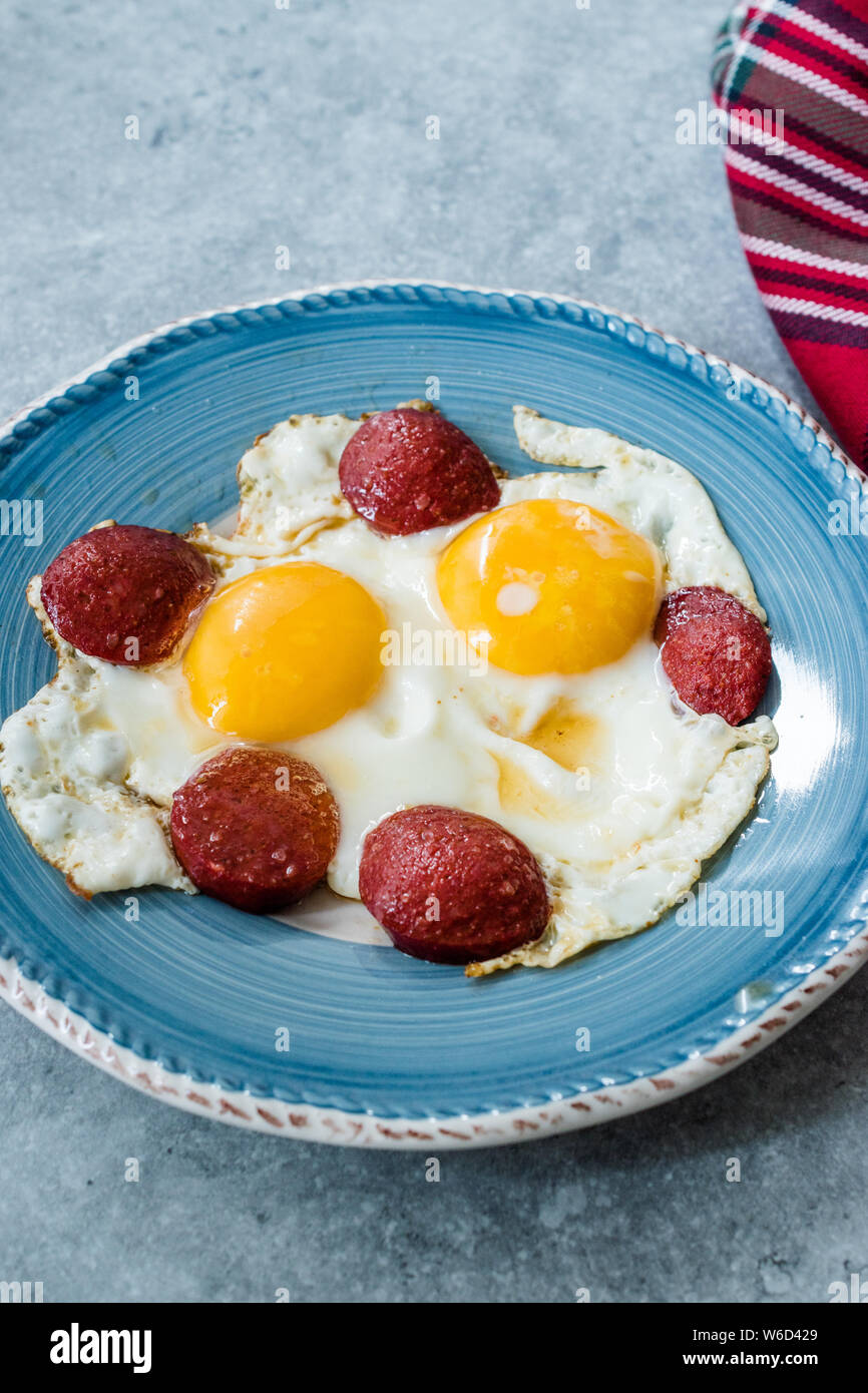 Turkish Breakfast Sucuk with Fried Eggs / Salami or Sujuk. Traditional ...