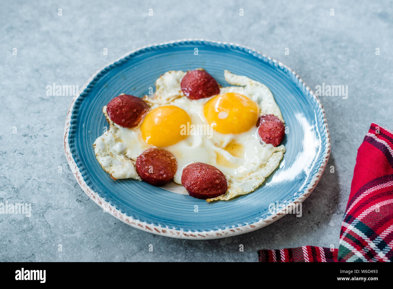 Turkish Breakfast Sucuk with Fried Eggs / Salami or Sujuk. Traditional ...