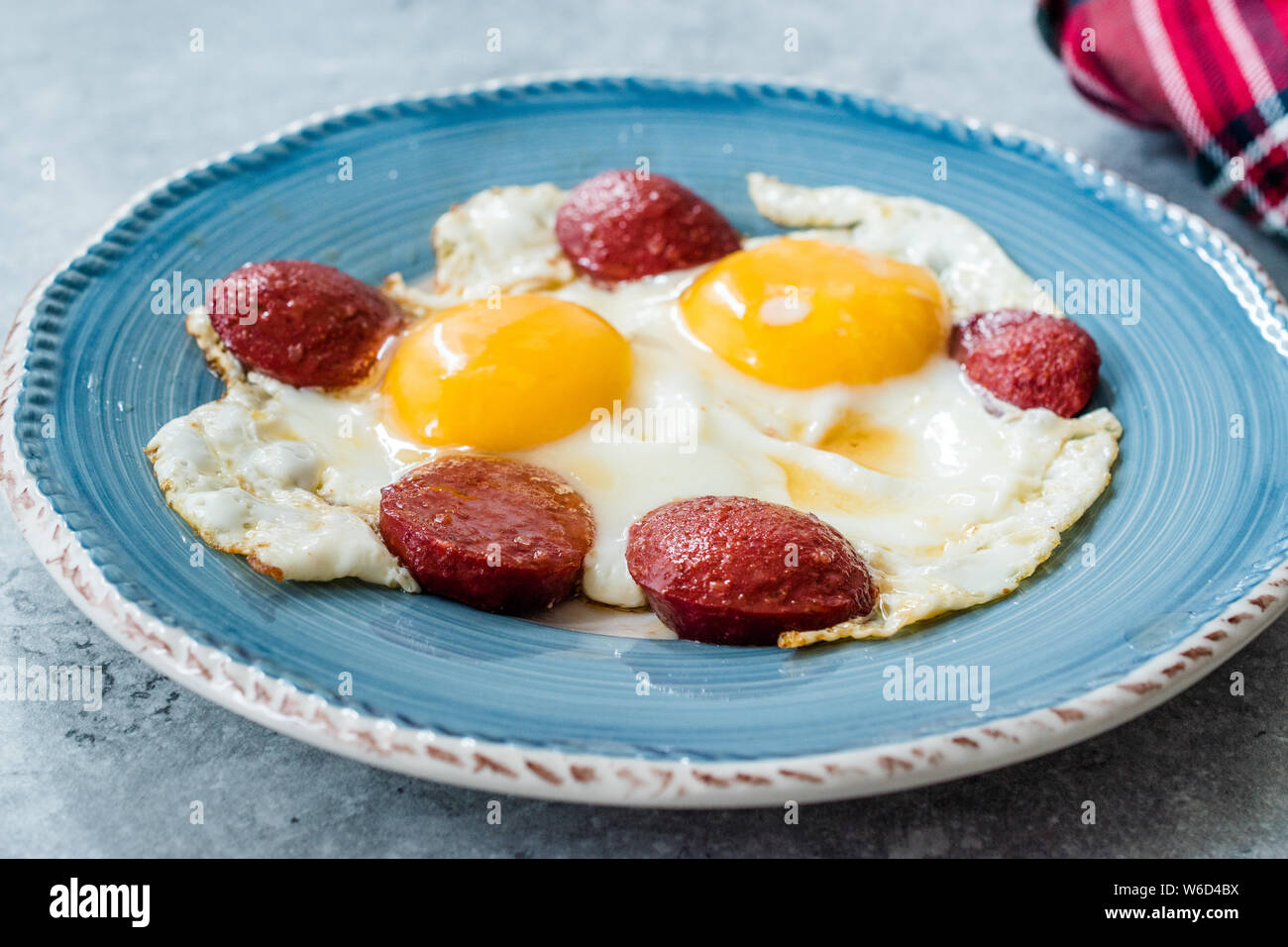 Turkish Breakfast Sucuk with Fried Eggs / Salami or Sujuk. Traditional ...