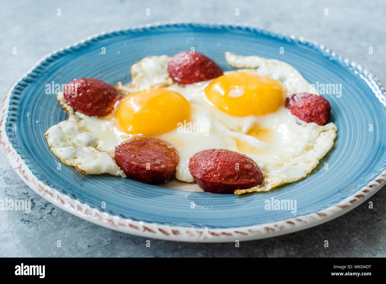 Turkish Breakfast Sucuk with Fried Eggs / Salami or Sujuk. Traditional ...