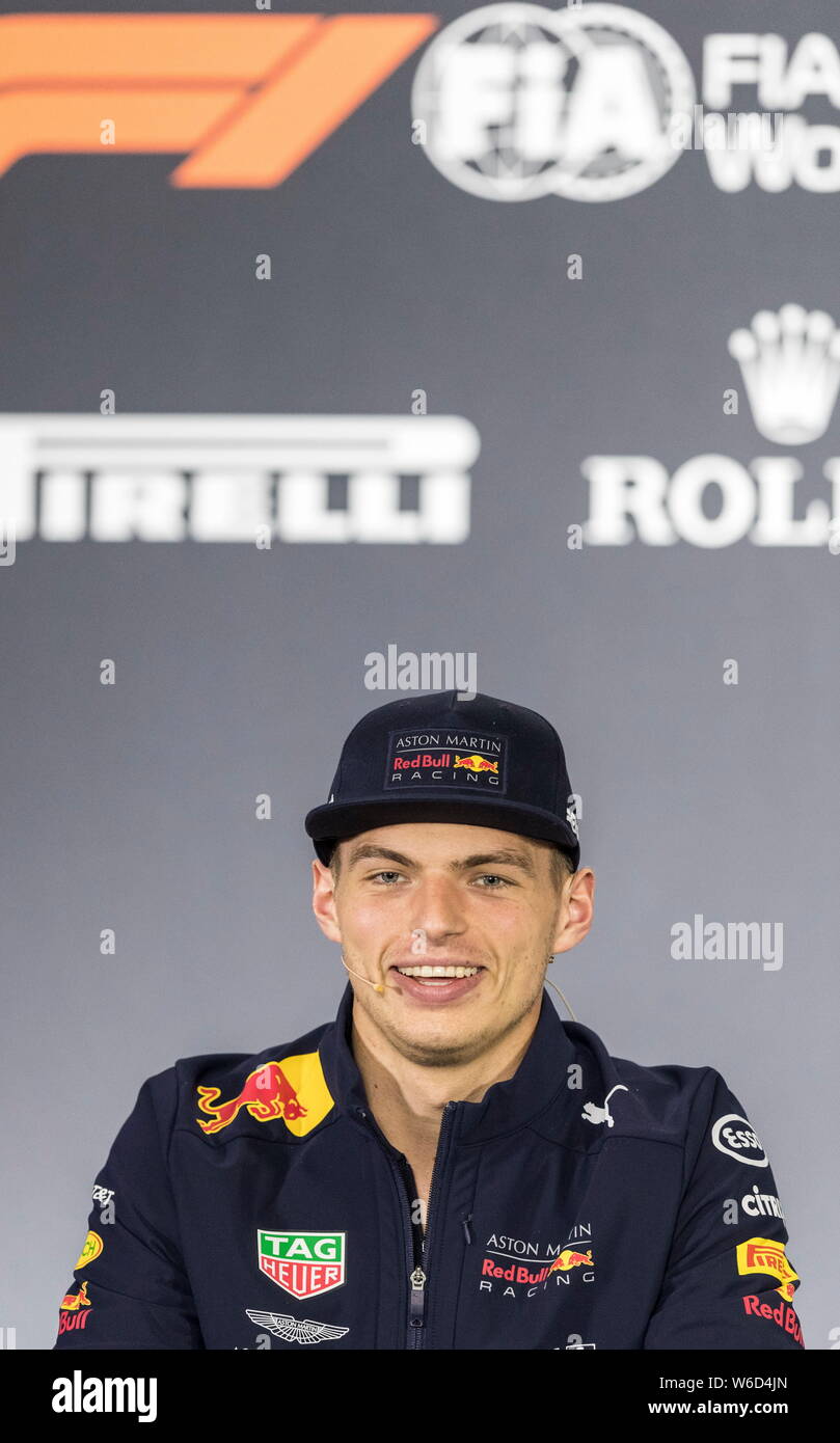 Dutch F1 driver Max Verstappen of Red Bull Racing attends a press ...