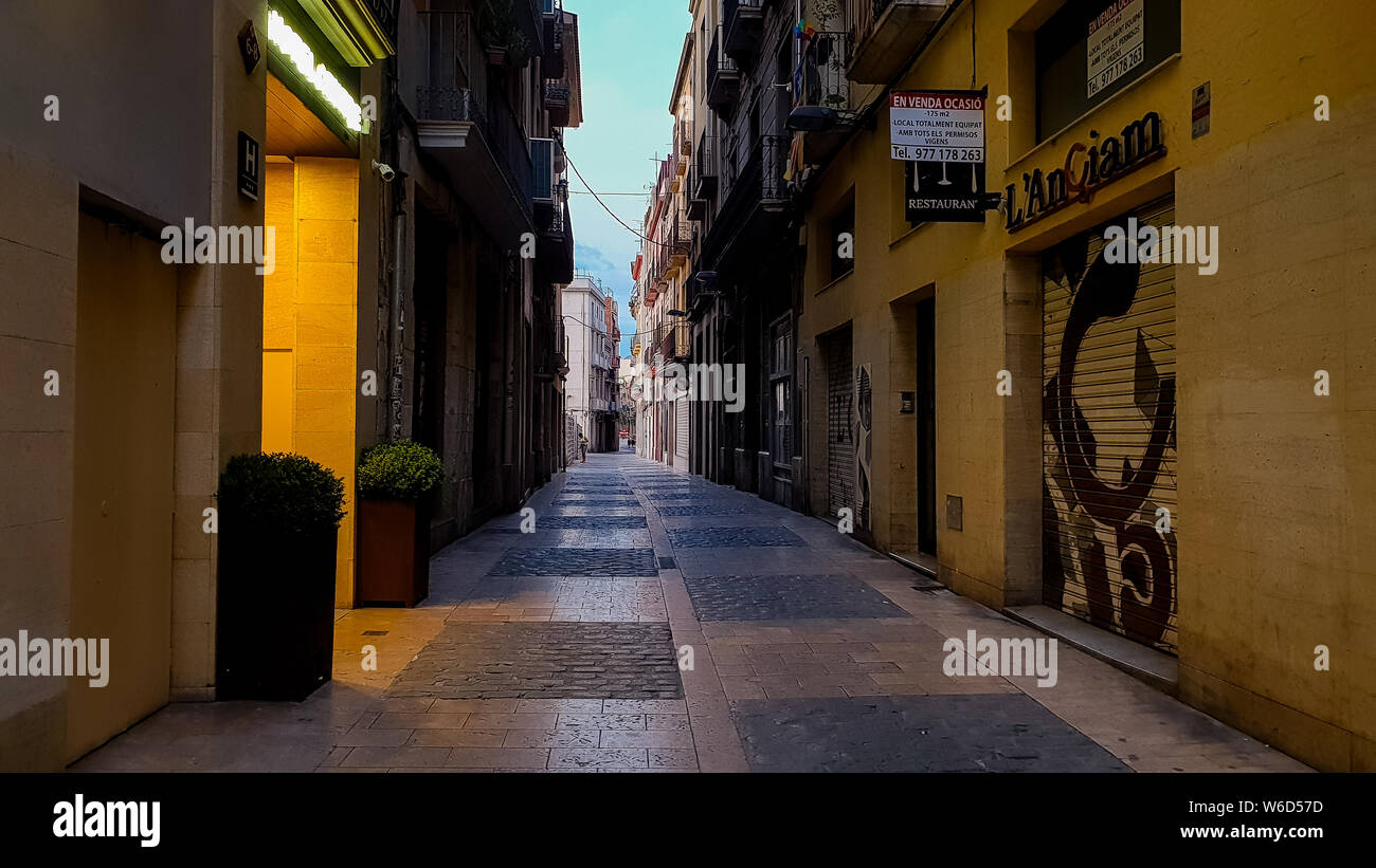 Reus and Cambrills,Catalunya,Spain, streets day and night,buildings and ...