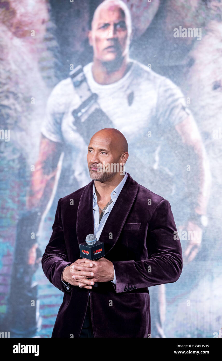 American actor Dwayne Johnson attends a press conference for his new ...