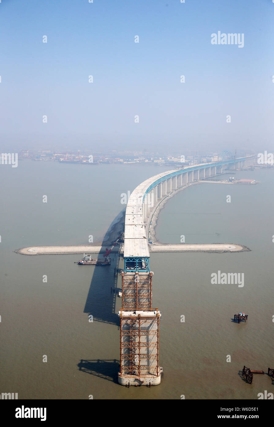 Aerial view of the world's longest cable-stayed bridge, the Hutong ...