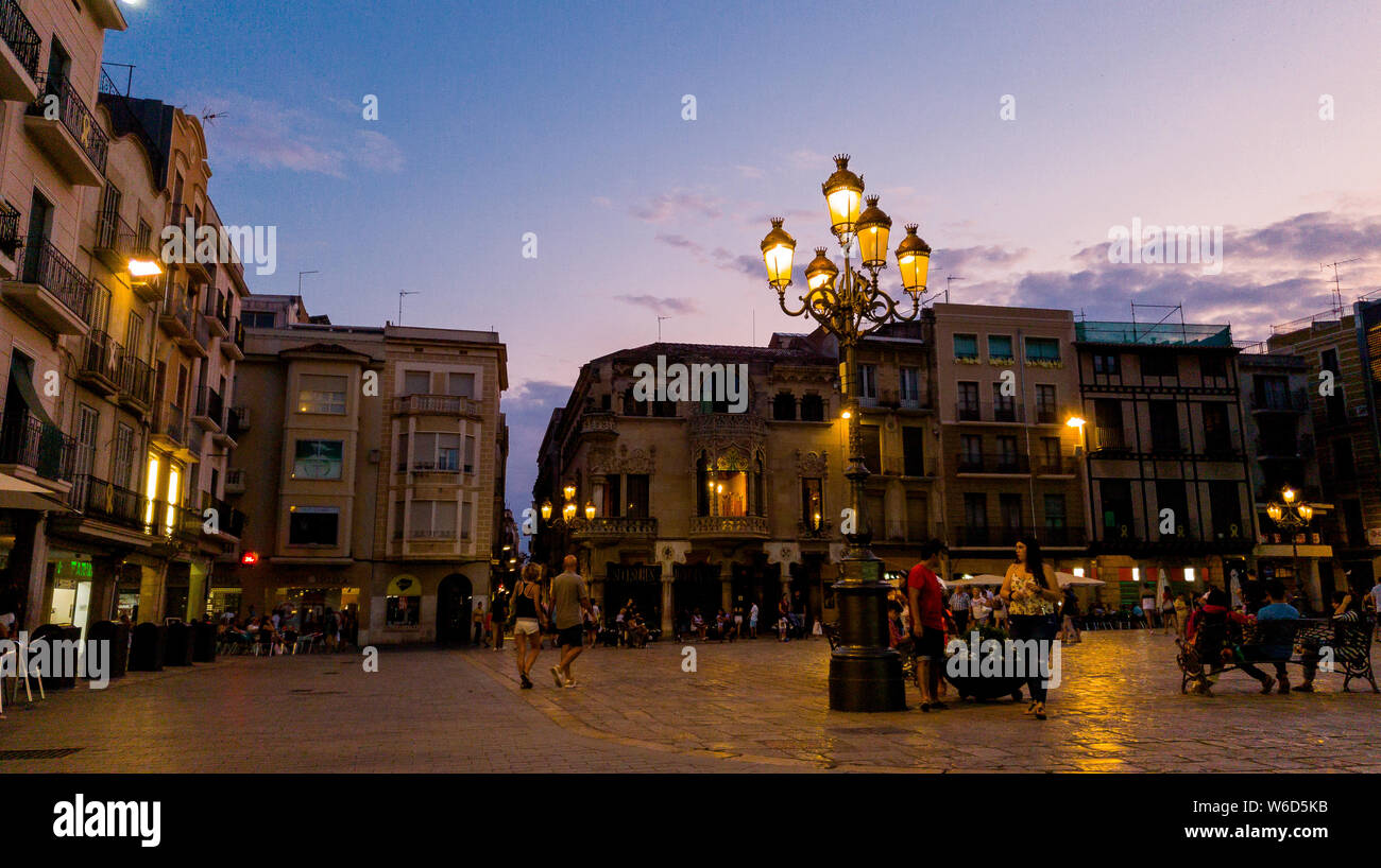 Reus and Cambrills,Catalunya,Spain, streets day and night,buildings and ...