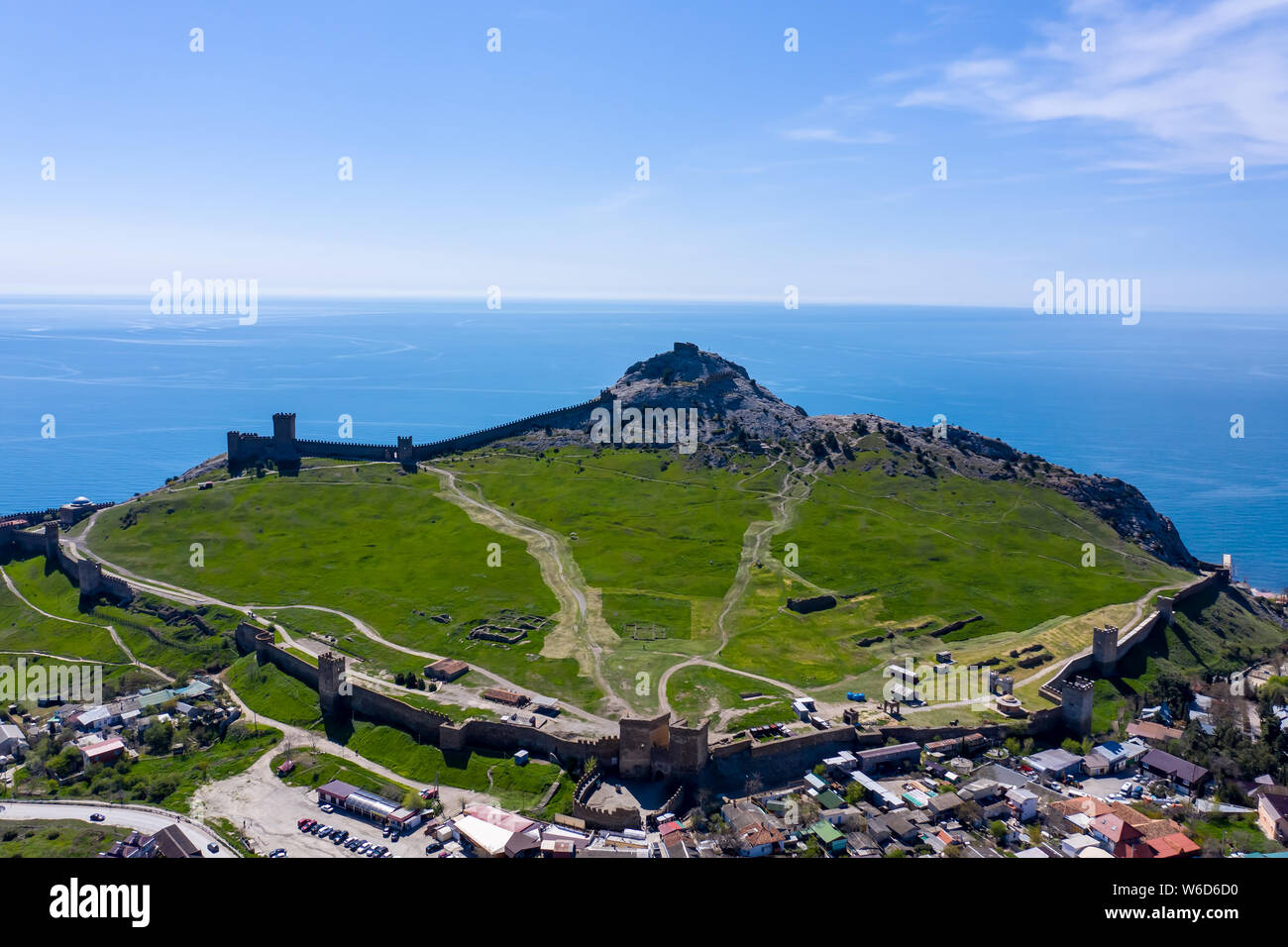 Panoramic aerial view of Genoese fortress in Sudak,Crimea Stock Photo ...