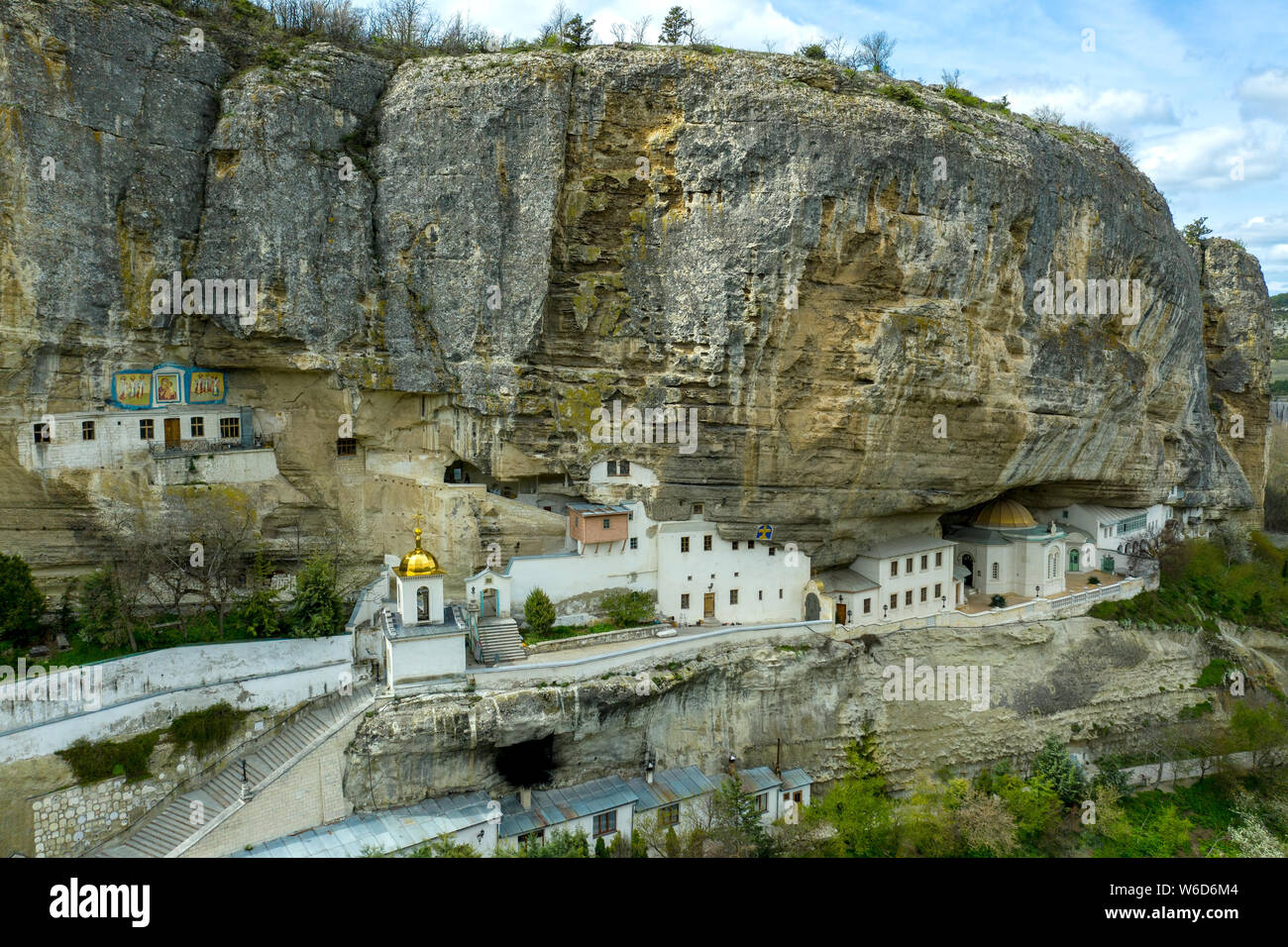 Aerial drone shot of Bakhchisaray Cave Monastery, also known as ...