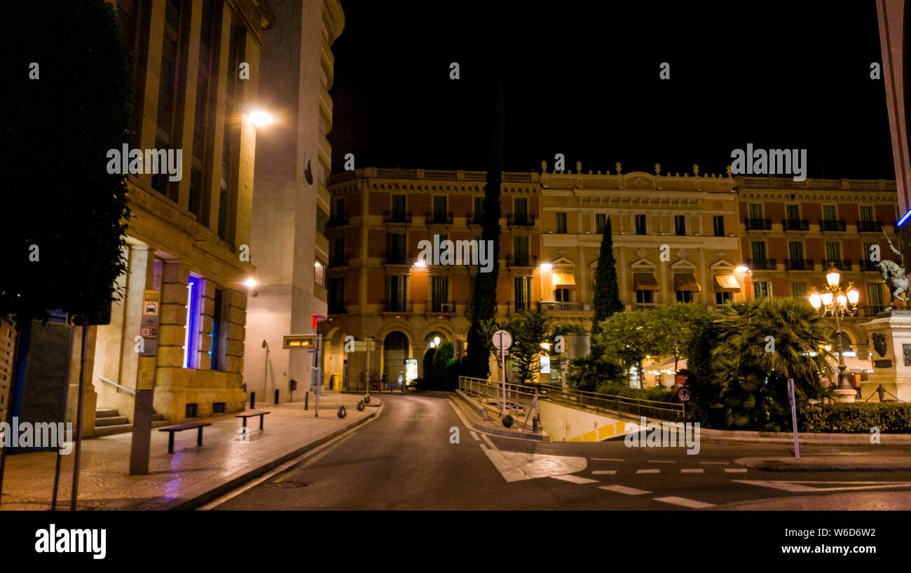 Reus and Cambrills,Catalunya,Spain, streets day and night,buildings and ...