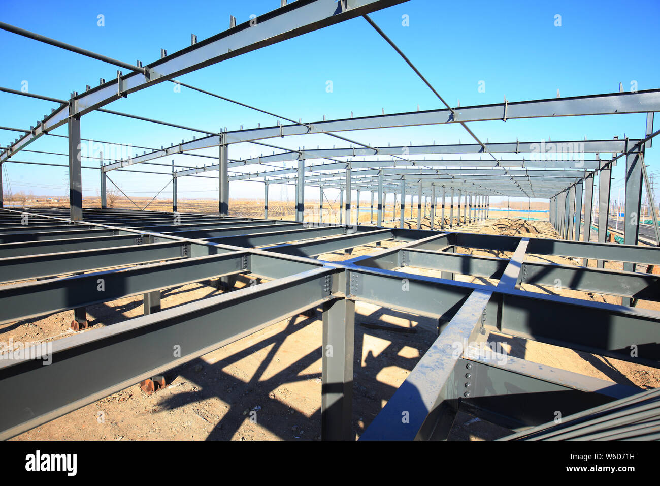 In the construction site, steel structure is under construction Stock ...