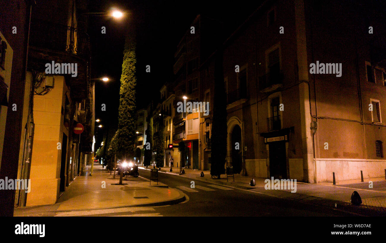 Reus and Cambrills,Catalunya,Spain, streets day and night,buildings and ...