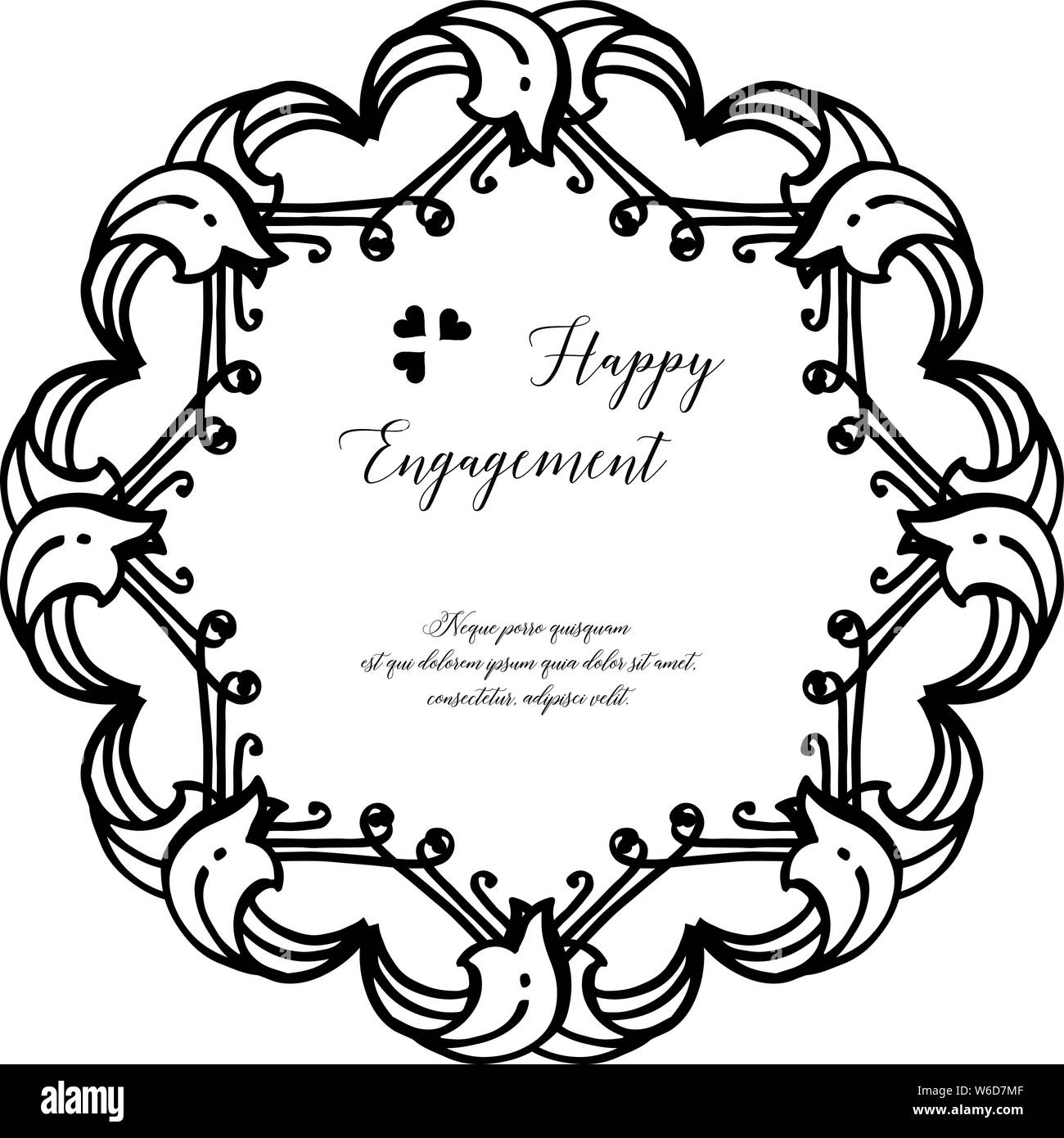 Lettering happy engagement, decoration of cards, crowd of flower frame ...