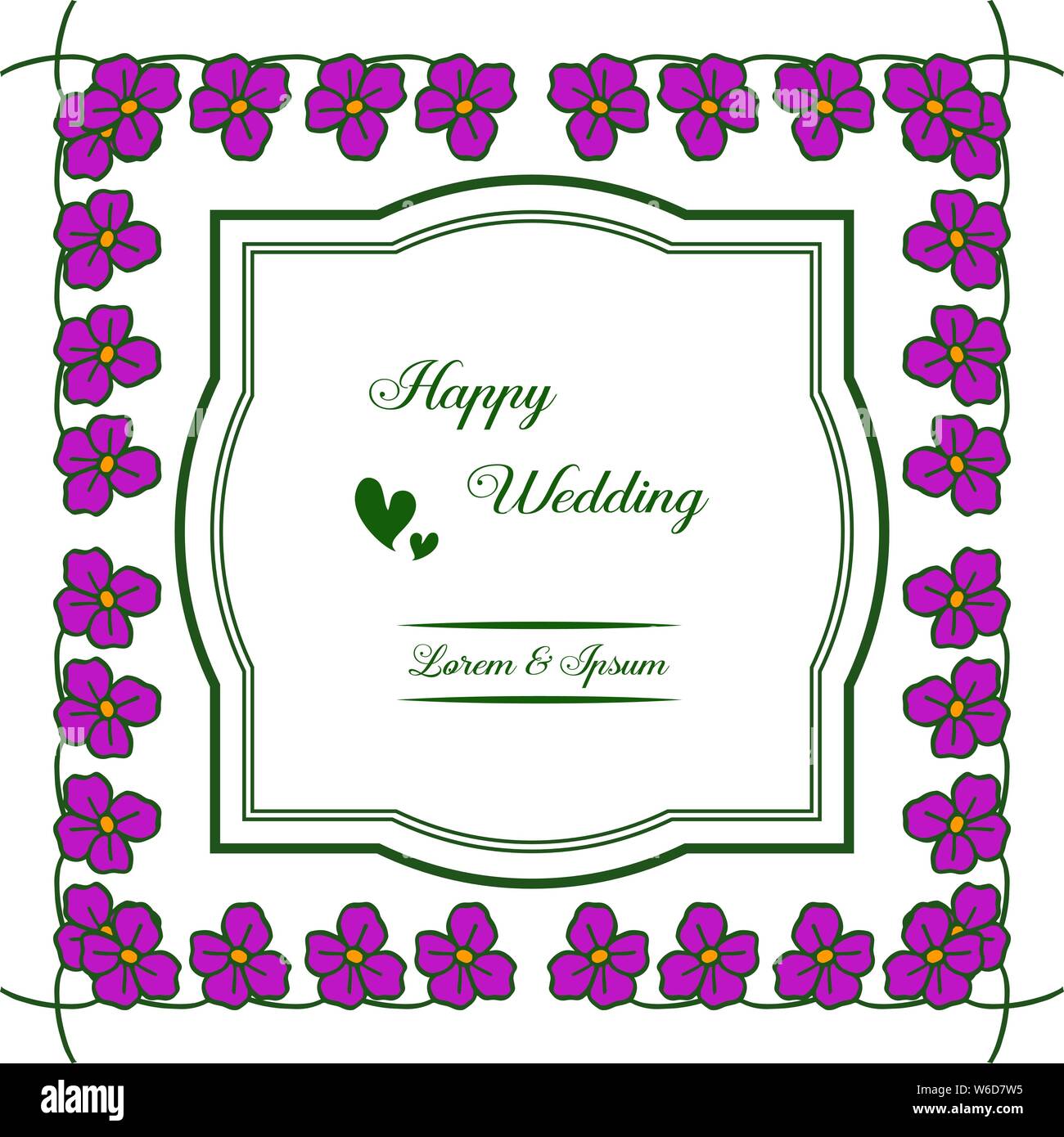 Border of frame with various beautiful flower, lettering of happy ...