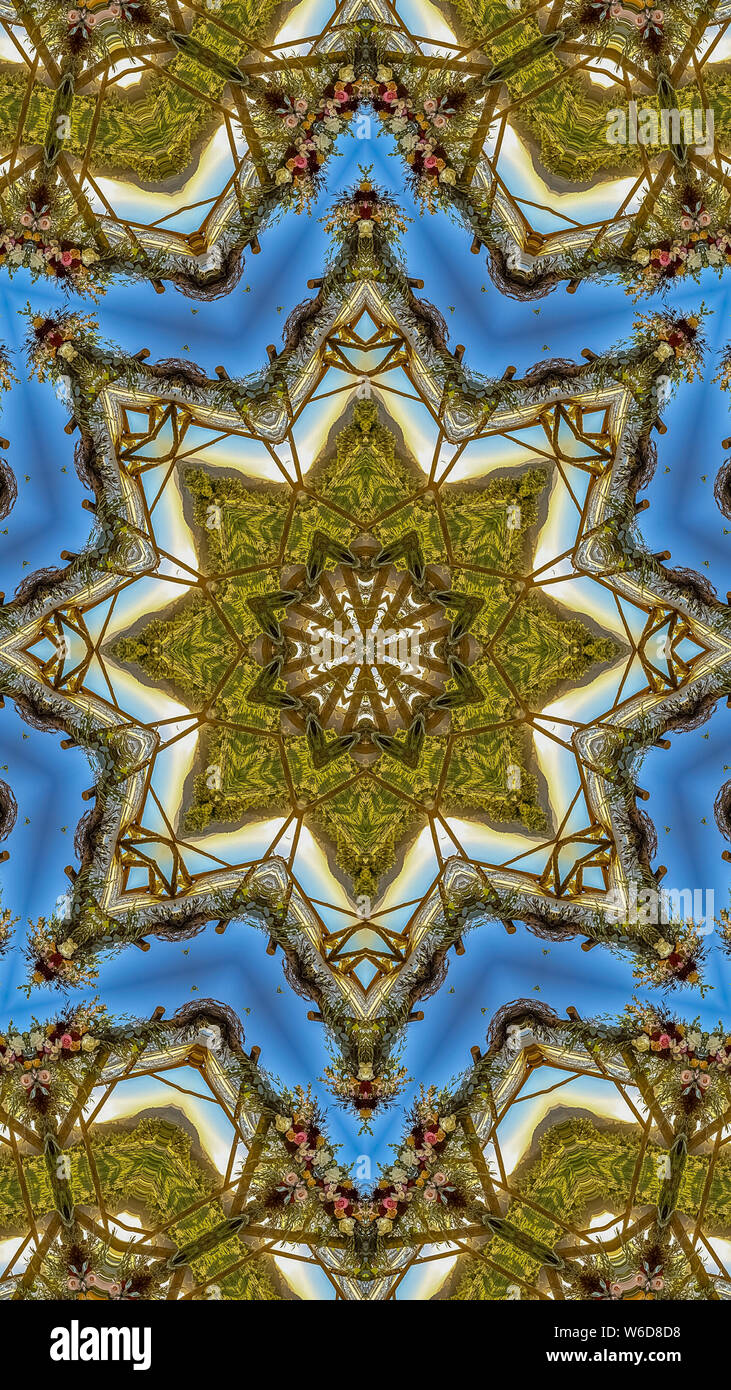 Vertical Vivid shapes made from flowers in circular arrangement at ...