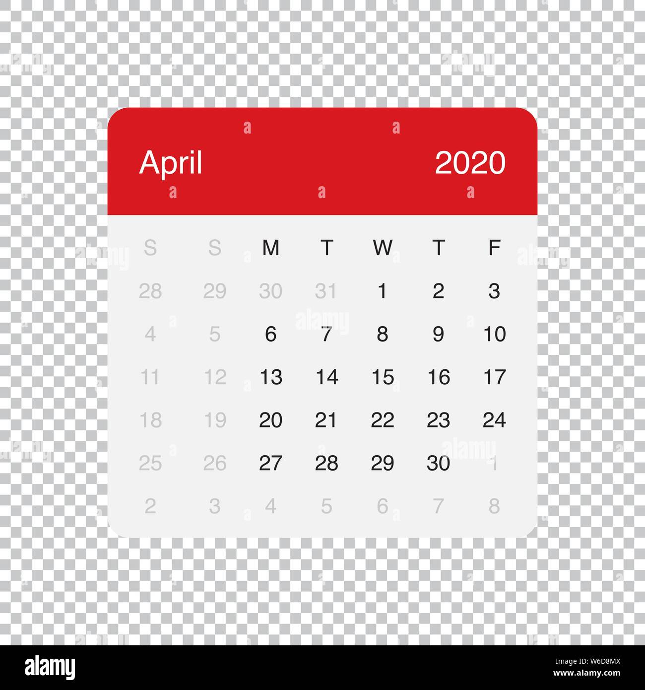 Calendar April 2020 Clean Minimal Table Simple Design. Basic Grid with ...