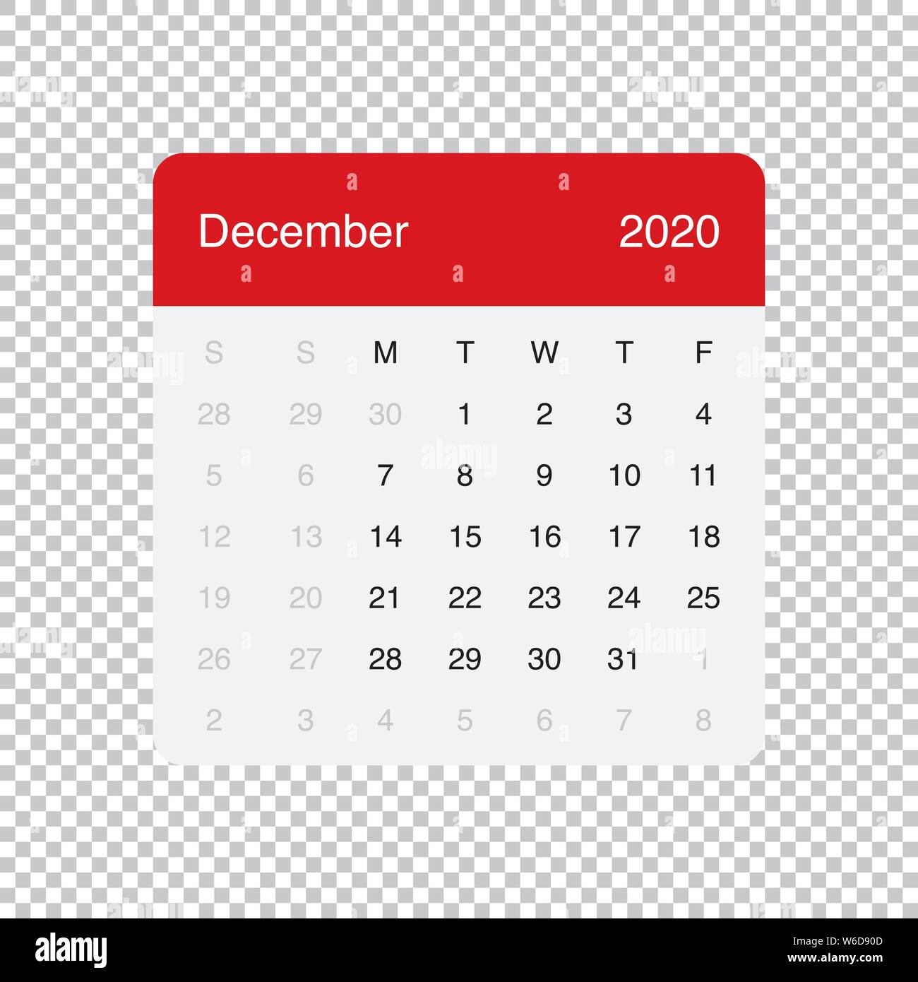 Calendar December 2020 Clean Minimal Table Simple Design. Basic Grid ...