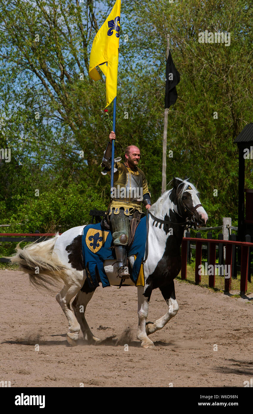A galloping knight celebrating his victory at the tournament track at ...