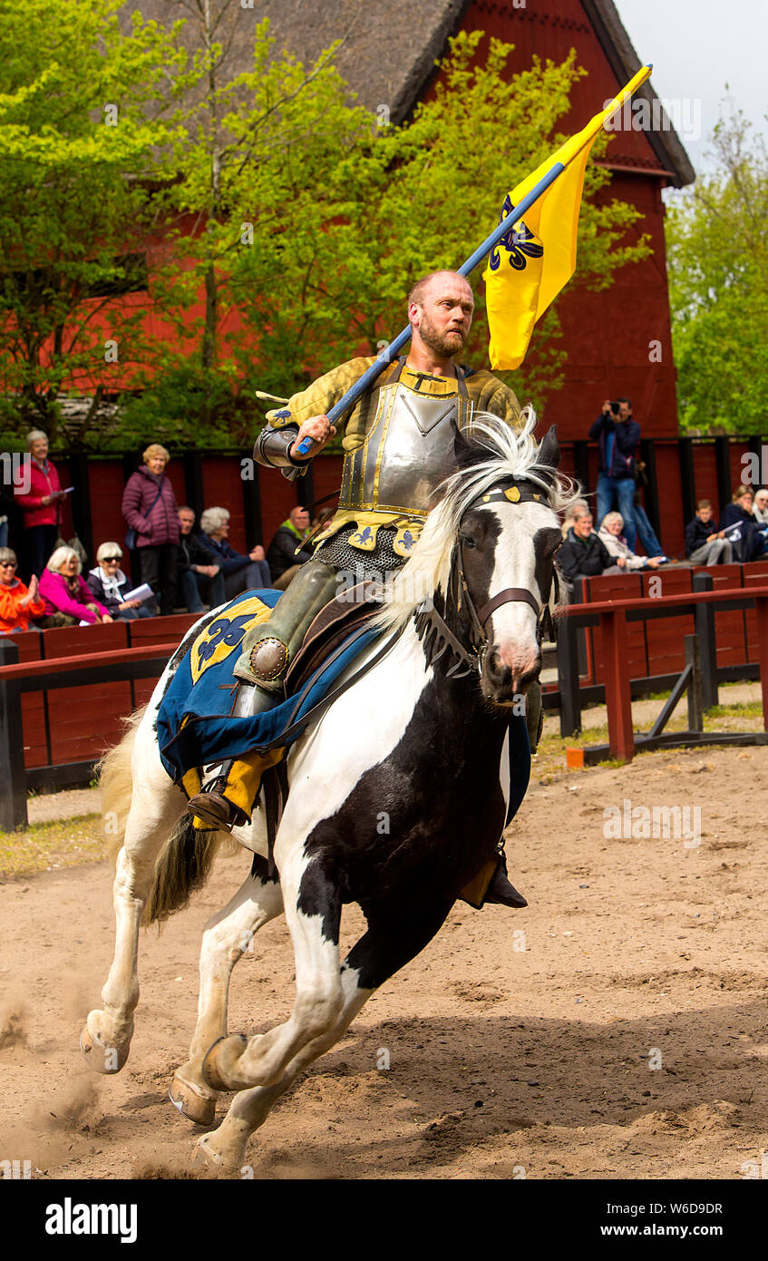 A galloping knight celebrating his victory at the tournament track at ...