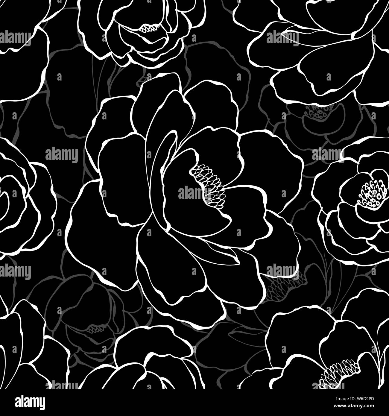 Beautiful black seamless pattern with roses Stock Photo - Alamy