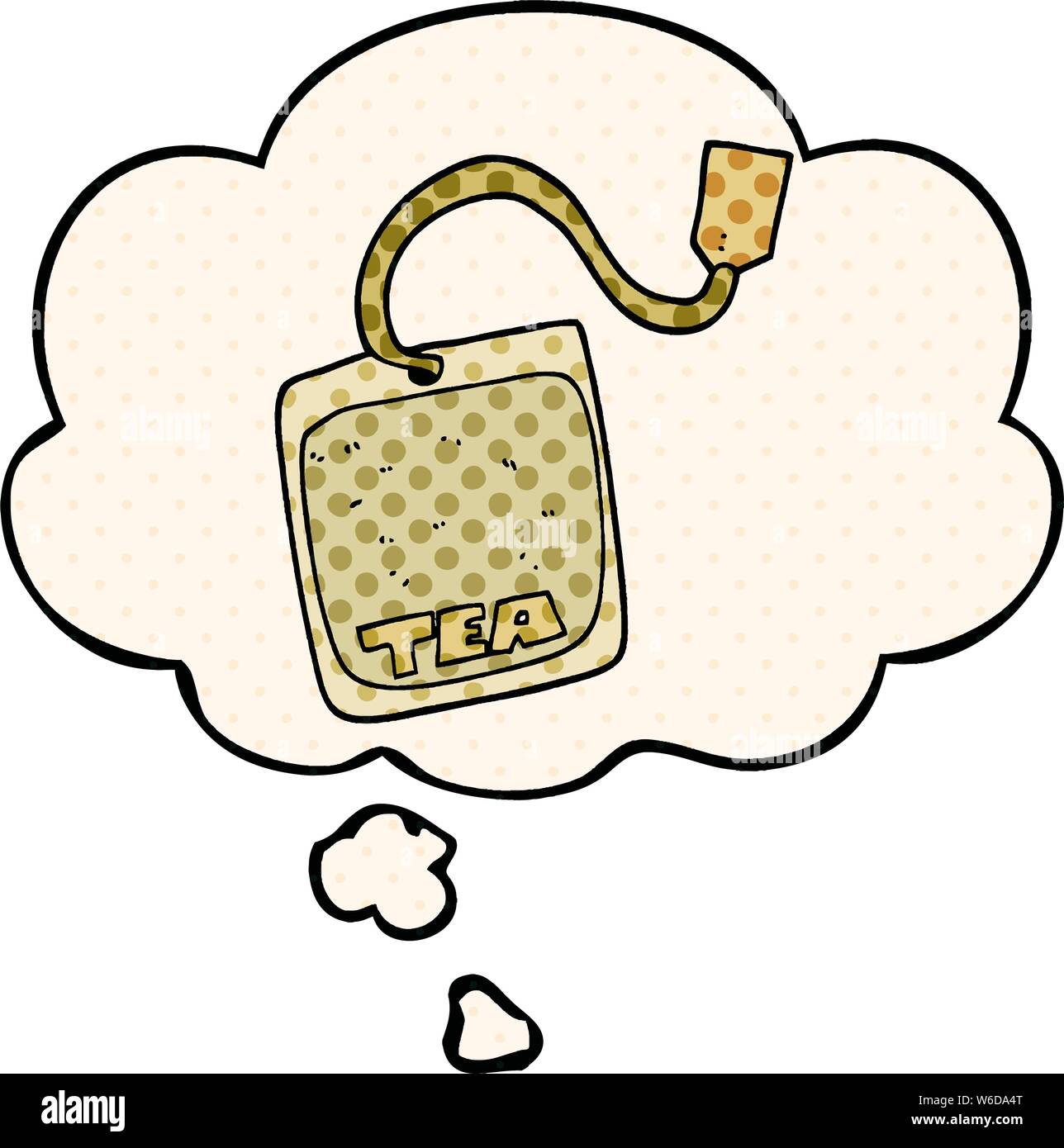cartoon tea bag with thought bubble in comic book style Stock Vector ...