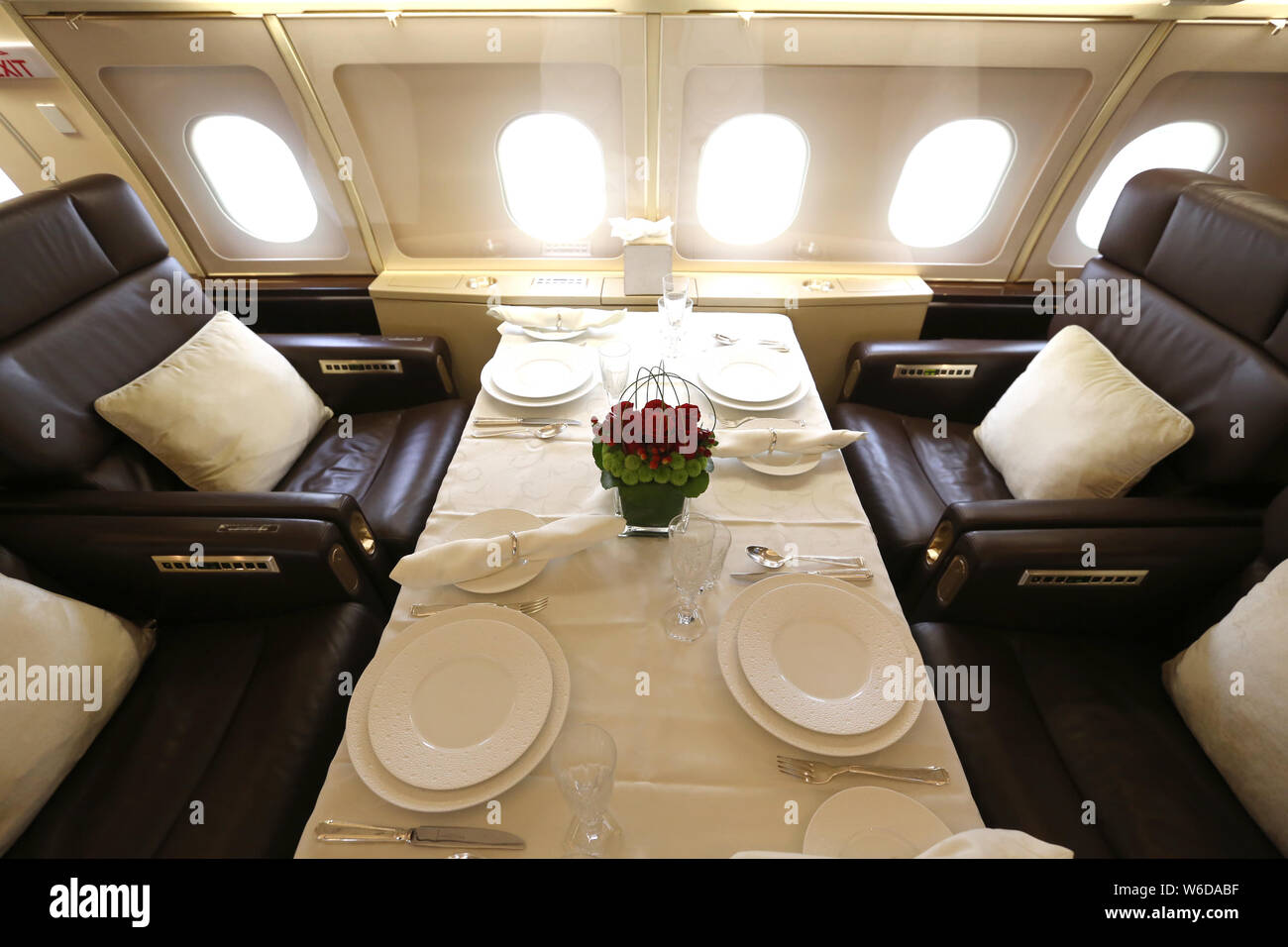 Interior view of the cabin of an Airbus ACJ318 operated by Abu Dhabi's ...