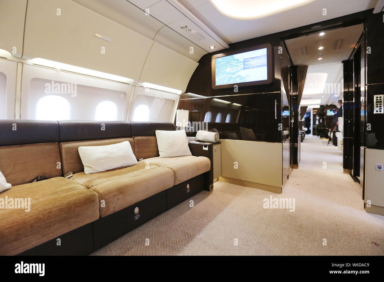 Interior view of the cabin of an Airbus ACJ318 operated by Abu Dhabi's ...