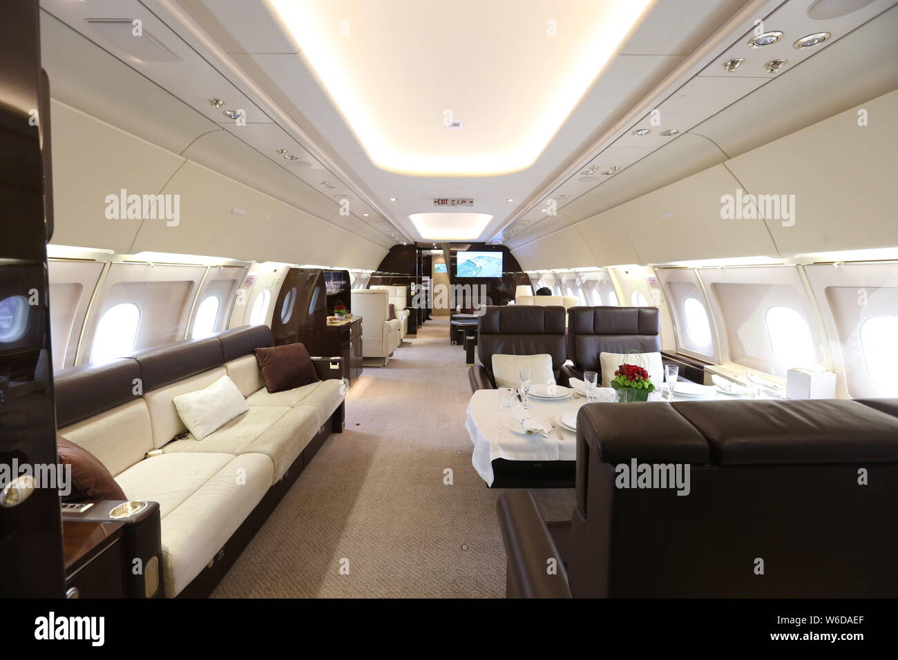 Interior view of the cabin of an Airbus ACJ318 operated by Abu Dhabi's ...