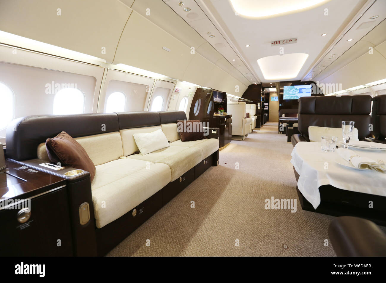Interior view of the cabin of an Airbus ACJ318 operated by Abu Dhabi's ...