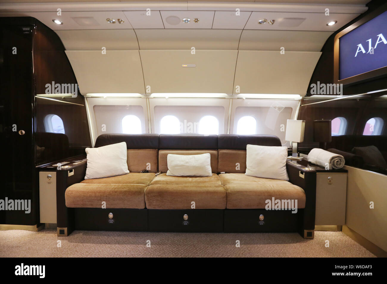 Interior view of the cabin of an Airbus ACJ318 operated by Abu Dhabi's ...