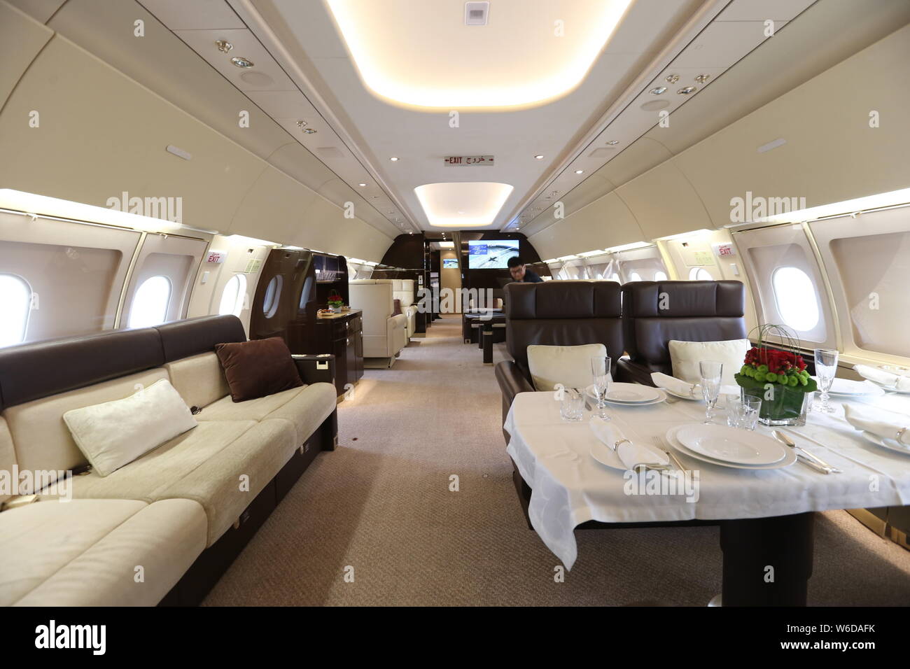 Interior view of the cabin of an Airbus ACJ318 operated by Abu Dhabi's ...