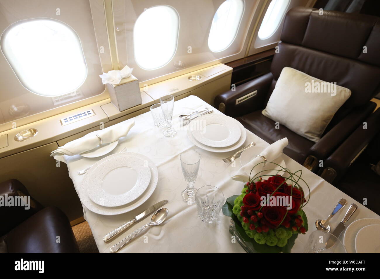 Interior view of the cabin of an Airbus ACJ318 operated by Abu Dhabi's ...