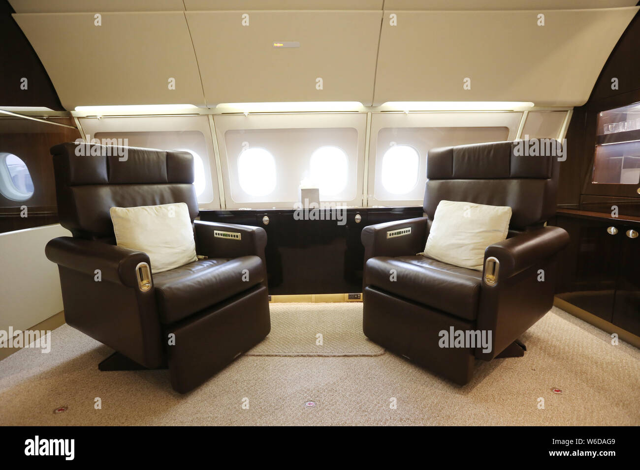 Interior view of the cabin of an Airbus ACJ318 operated by Abu Dhabi's ...