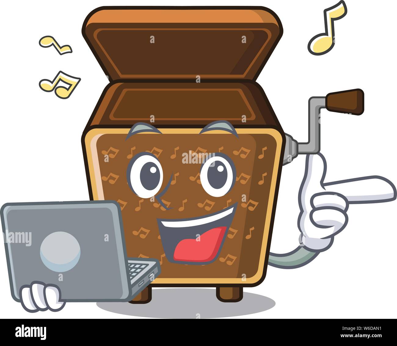 With laptop music box in cartoon glass cabinet Stock Vector Image & Art ...