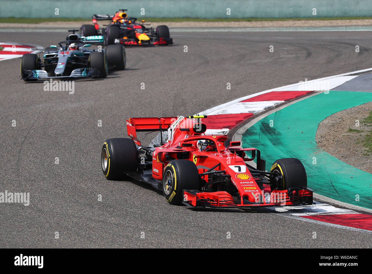 Finnish F1 driver Kimi Raikkonen of Ferrari competes during the 2018 ...