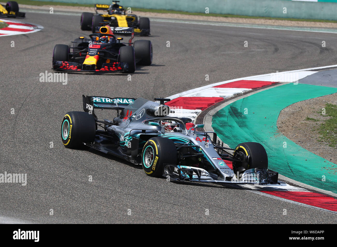 British F1 driver Lewis Hamilton of Mercedes competes during the 2018 ...