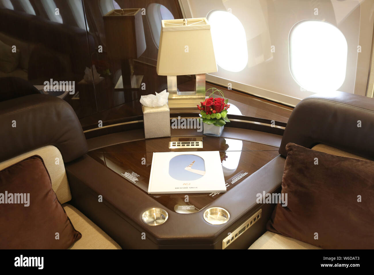 Interior view of the cabin of an Airbus ACJ318 operated by Abu Dhabi's ...
