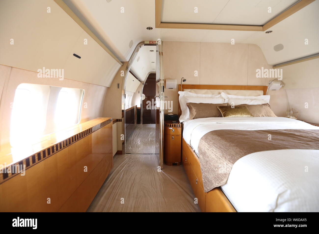 Interior view of the cabin of a 737-700 jet airliner of BBJ (Boeing ...