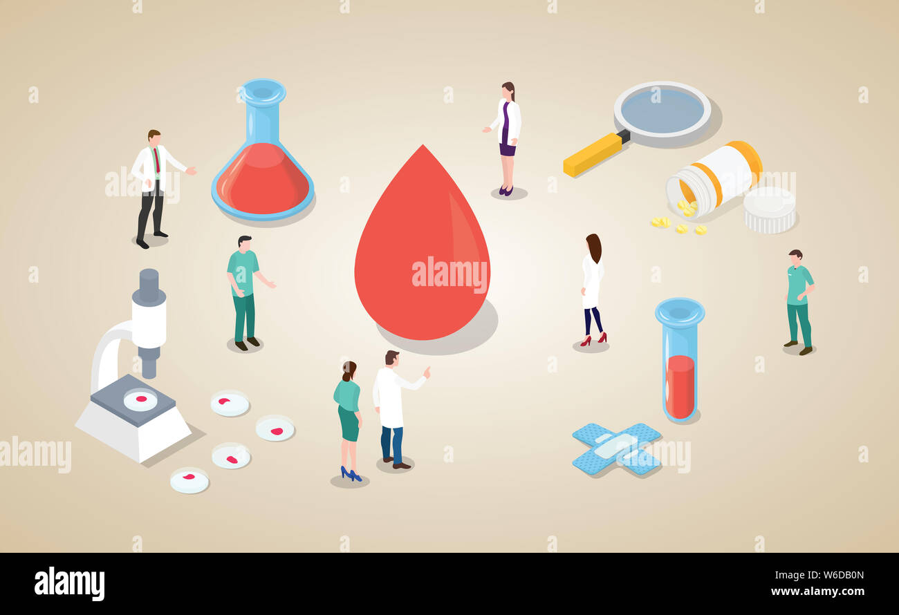 blood analysis concept with team doctor and nurse with magnifying glass ...