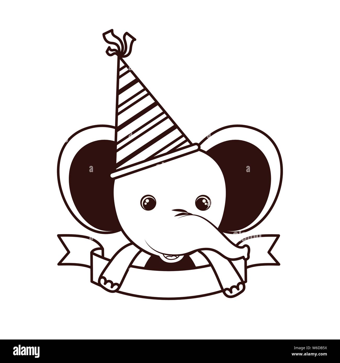 cute elephant with party hat on white background Stock Vector Image ...