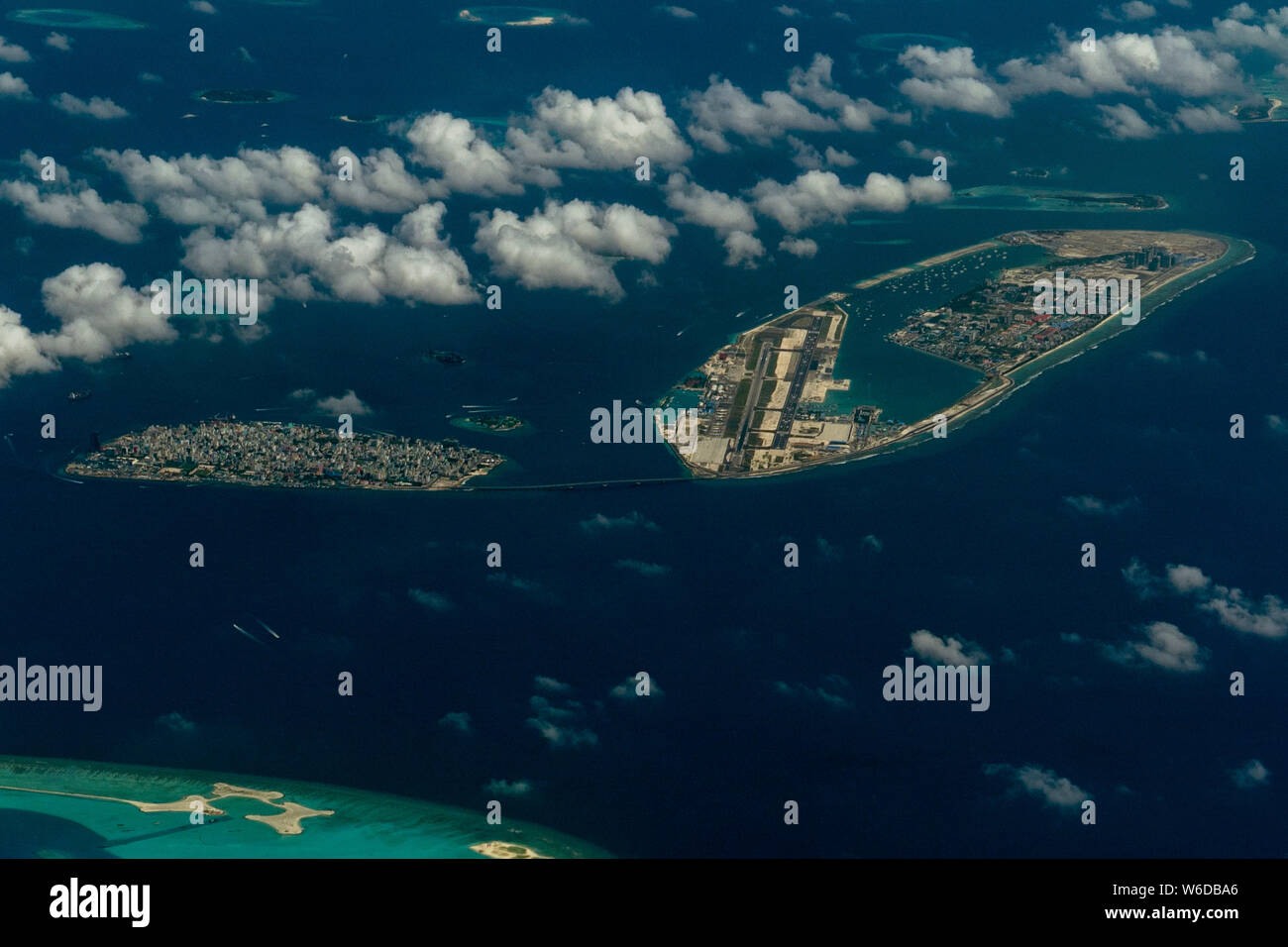 male maldives bridge and airport aerial panorama landscape capital ...
