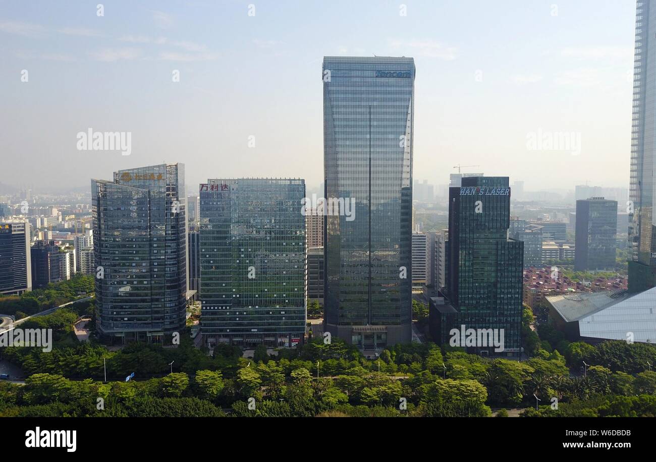 --FILE--View of the headquarters building of Tencent, tallest, in ...
