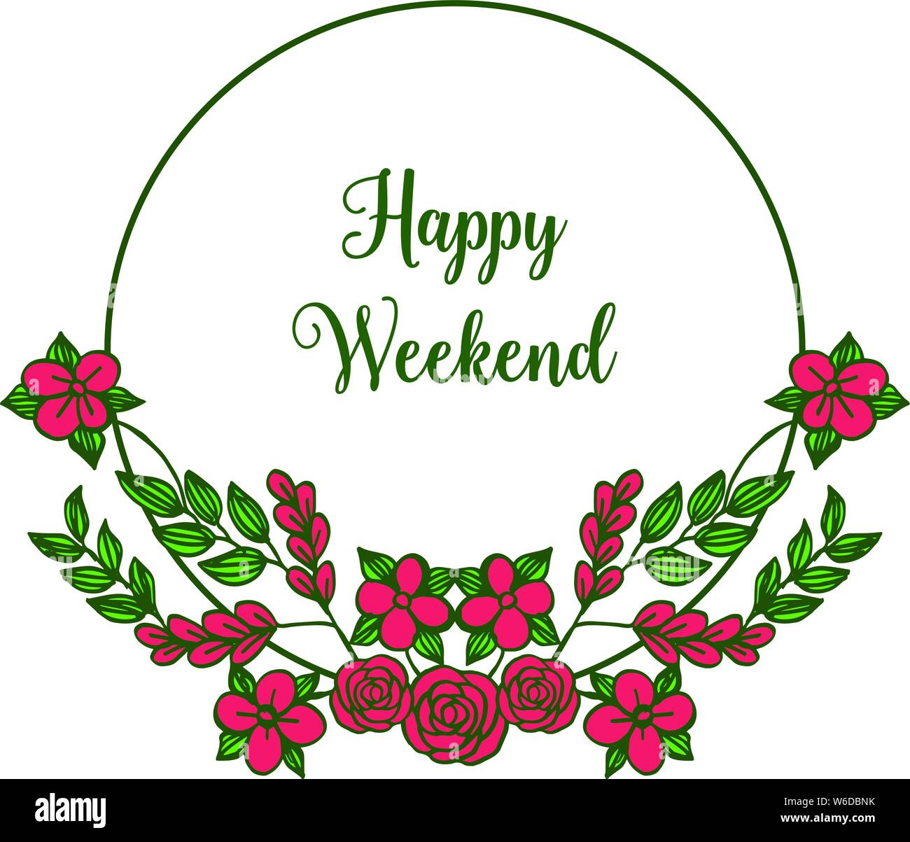 Lettering of greeting card happy weekend, with beauty of frame, bright ...