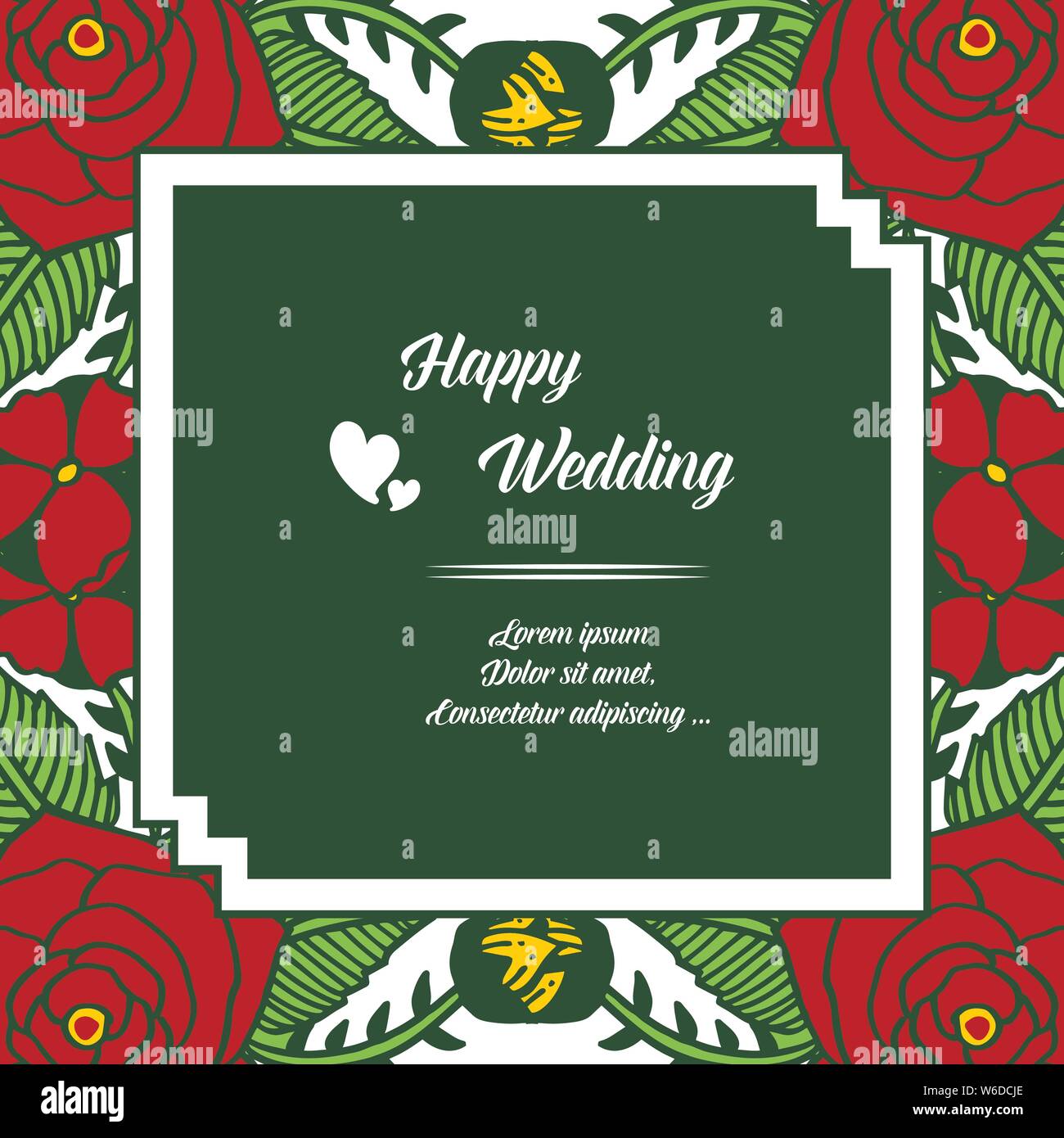Vintage red flower frame, template of card happy wedding, beautiful ...