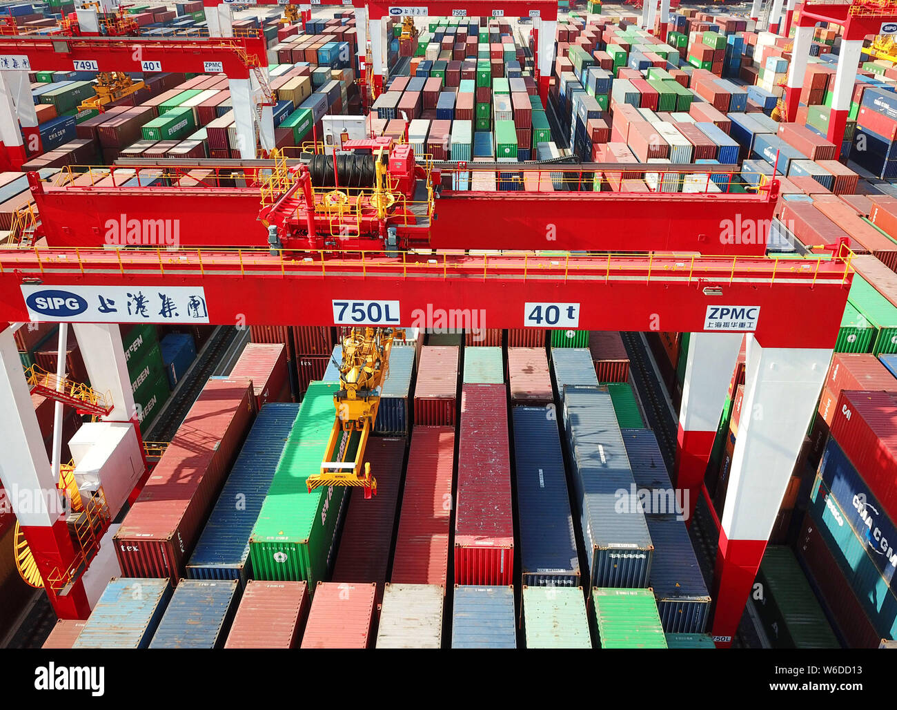An aerial view of containers at the fourth phase of the Yangshan Deep-Water Port, the world's ...