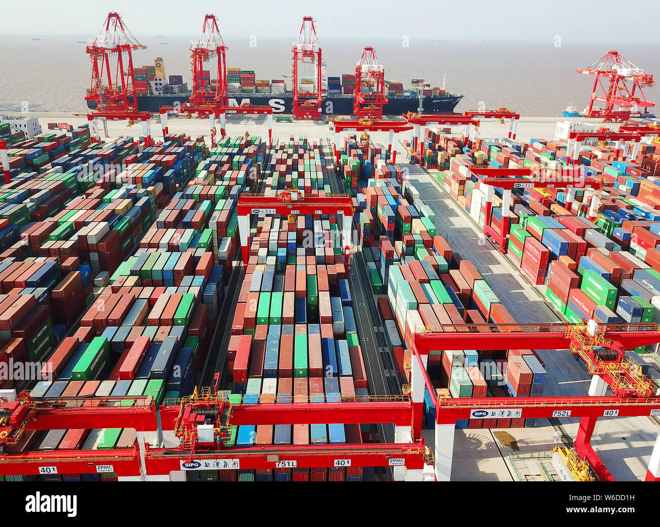 An aerial view of containers at the fourth phase of the Yangshan Deep ...