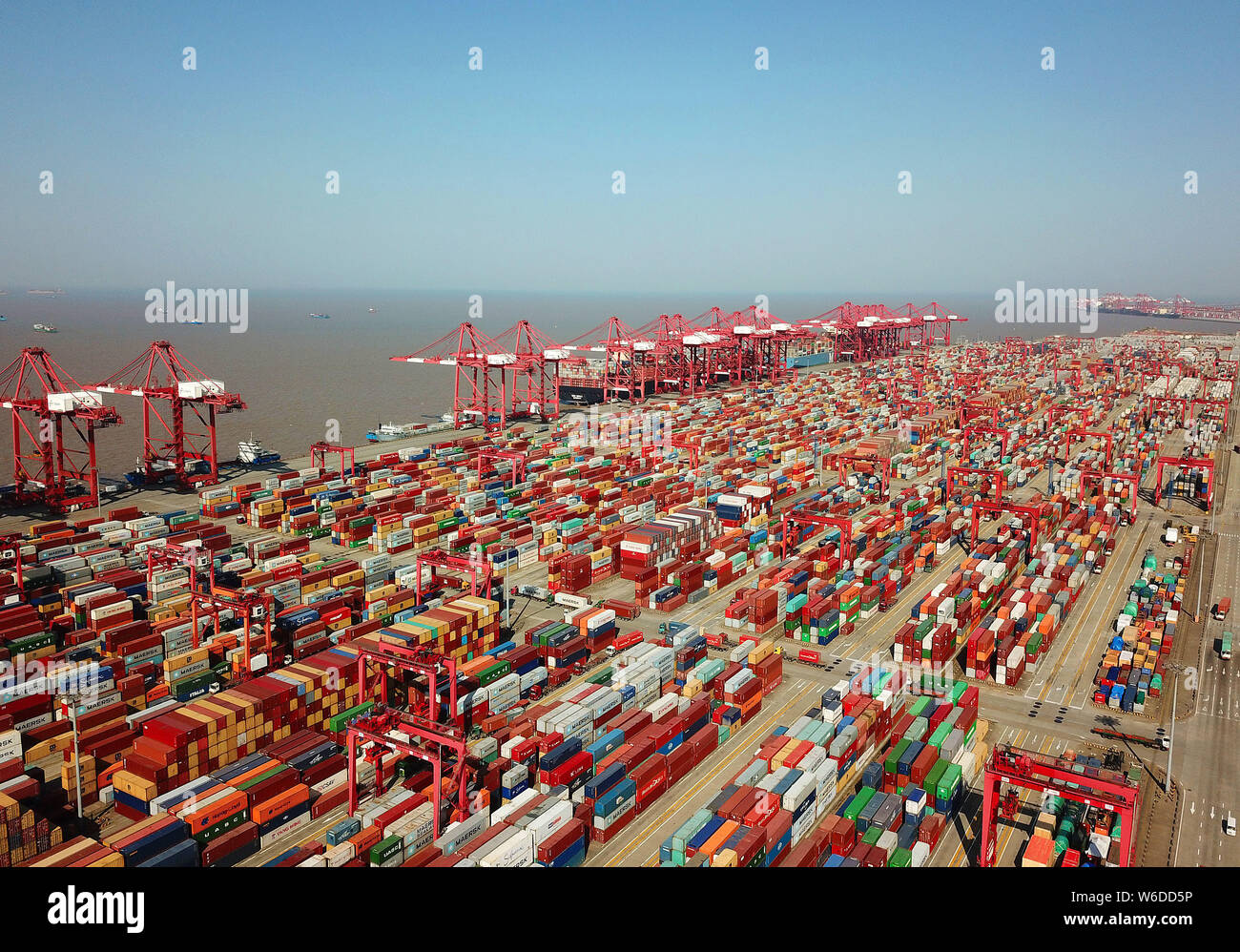 An aerial view of containers at the fourth phase of the Yangshan Deep ...