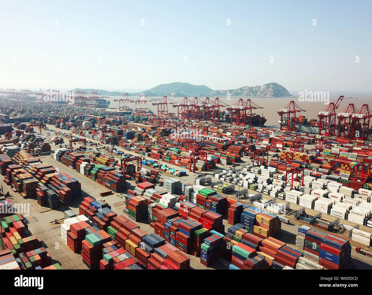 An aerial view of containers at the fourth phase of the Yangshan Deep ...