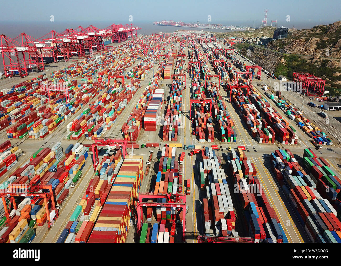 An aerial view of containers at the fourth phase of the Yangshan Deep ...