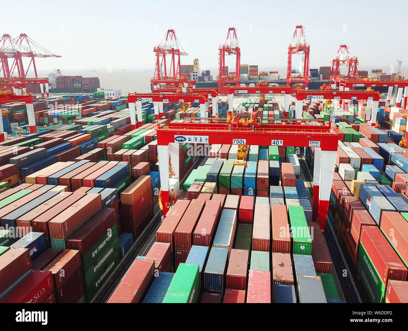 An aerial view of containers at the fourth phase of the Yangshan Deep ...