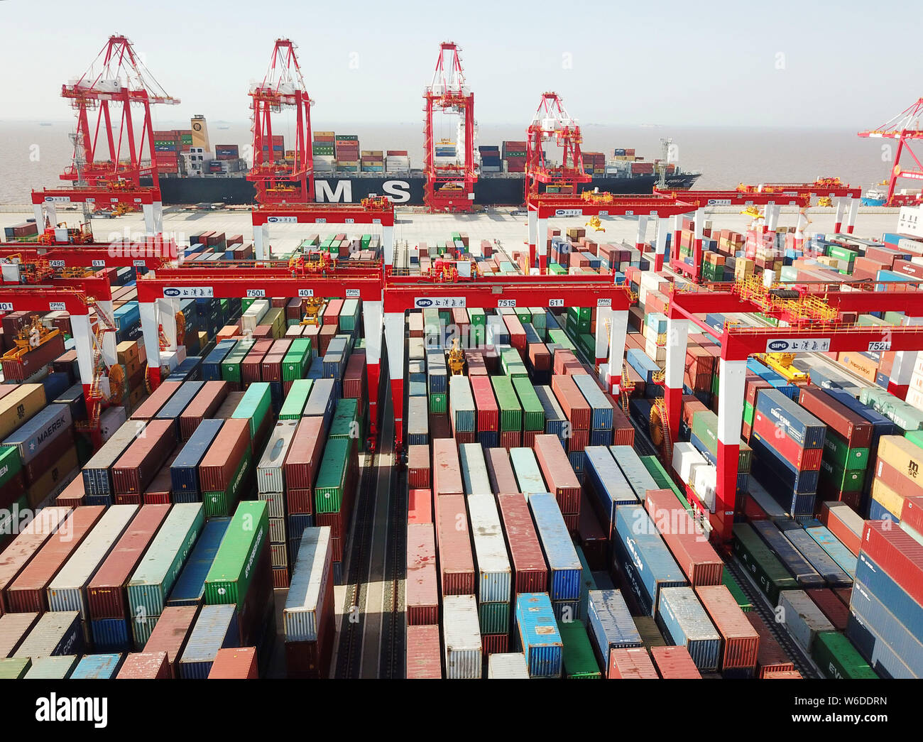 An aerial view of containers at the fourth phase of the Yangshan Deep ...