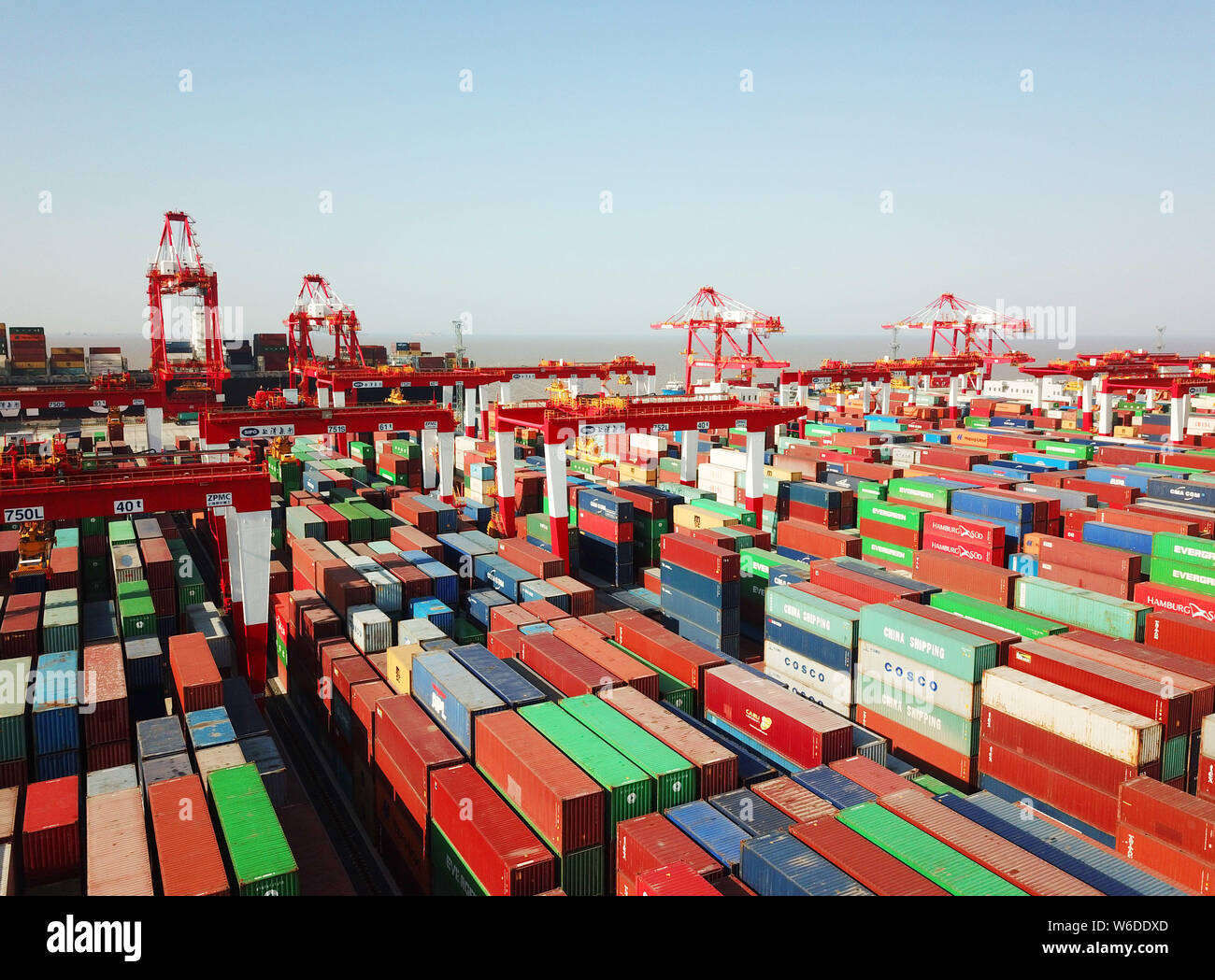 An aerial view of containers at the fourth phase of the Yangshan Deep ...
